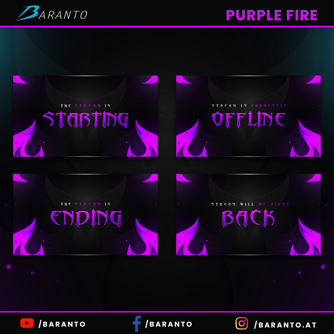 Animated Purple Fire Overlay Twitch Package | Instant Download / Ready ...