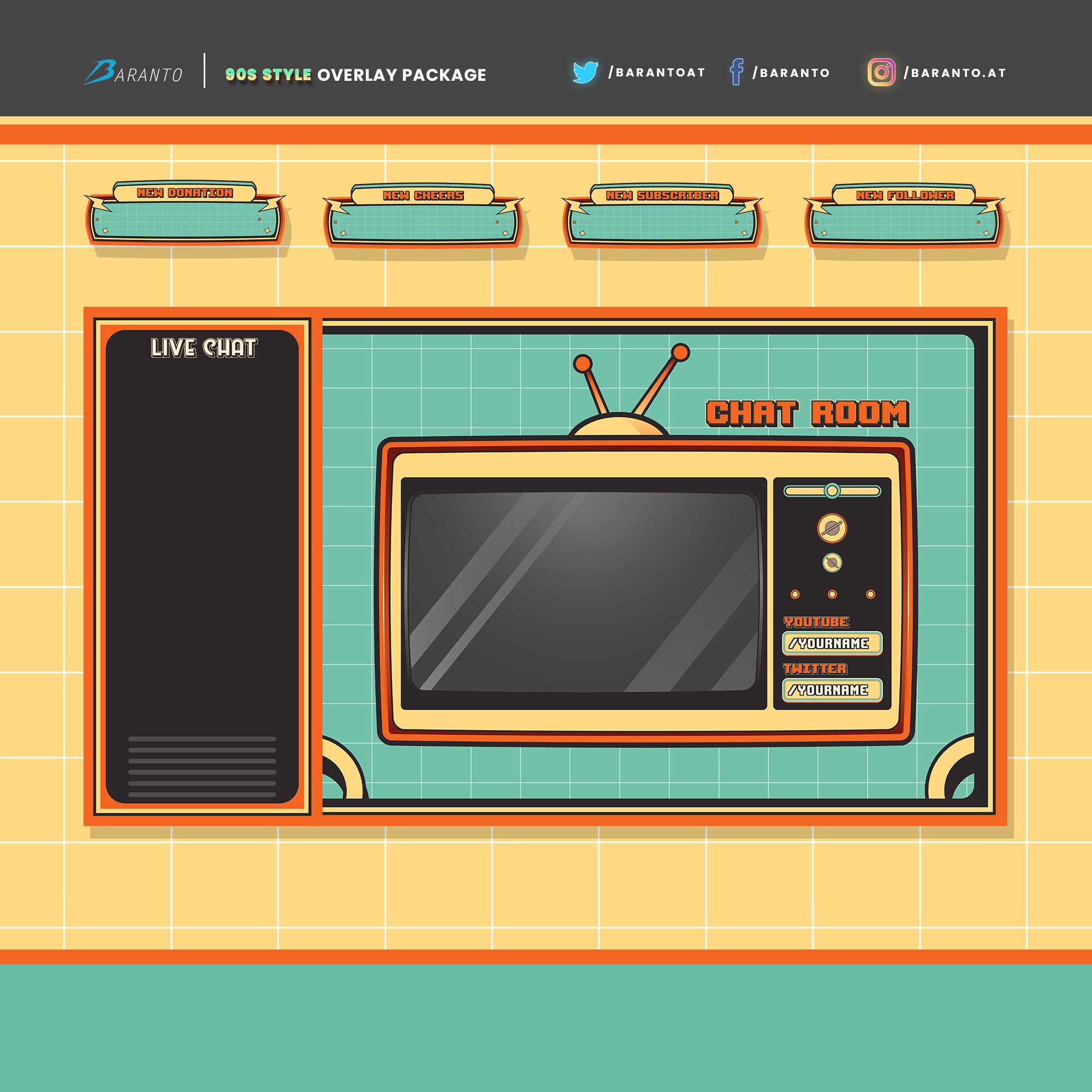 Animated 90s Retro Overlay Twitch Package Instant Download / - Etsy
