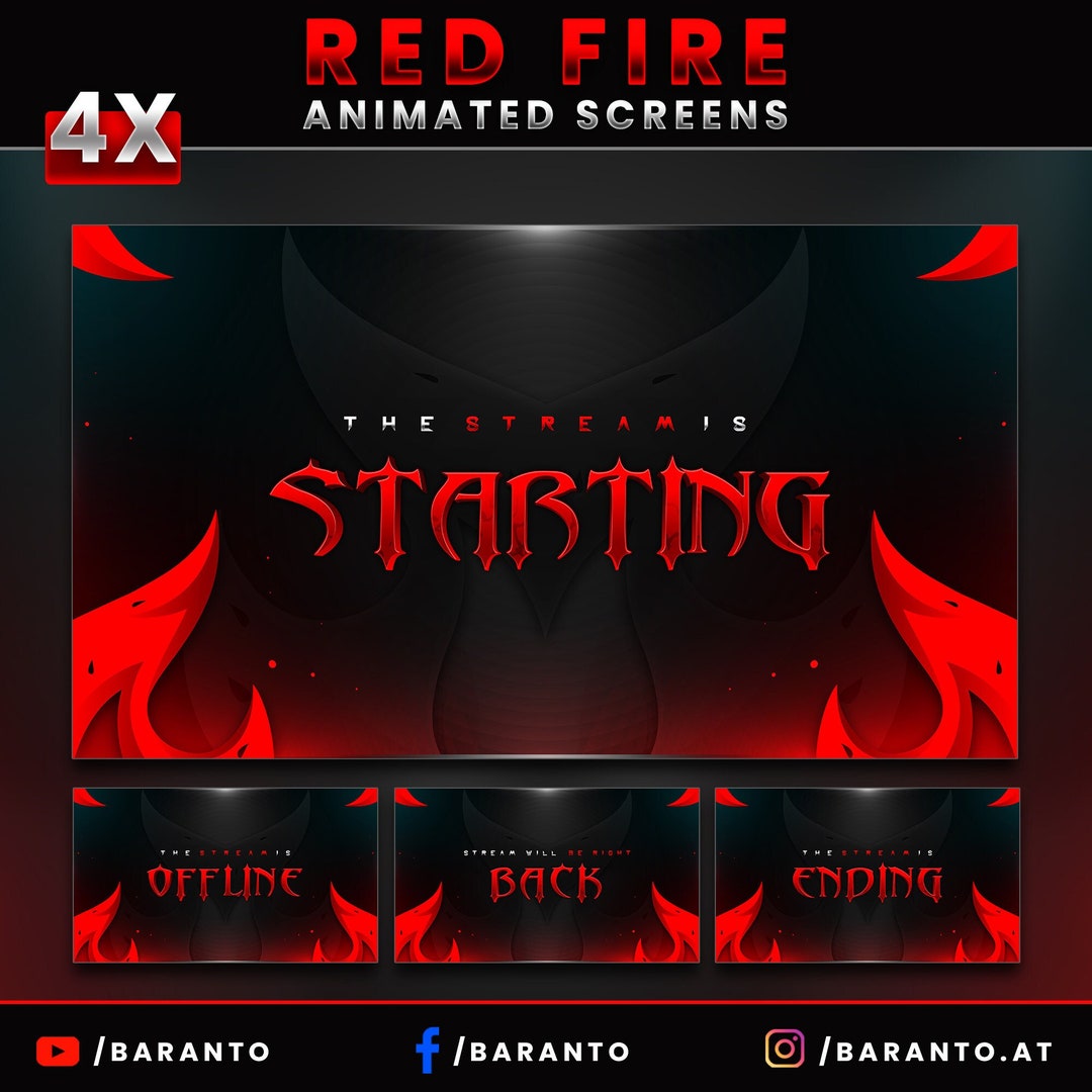 4x Animated Red Fire Screen Overlays | Starting Soon | Brb | Ending ...