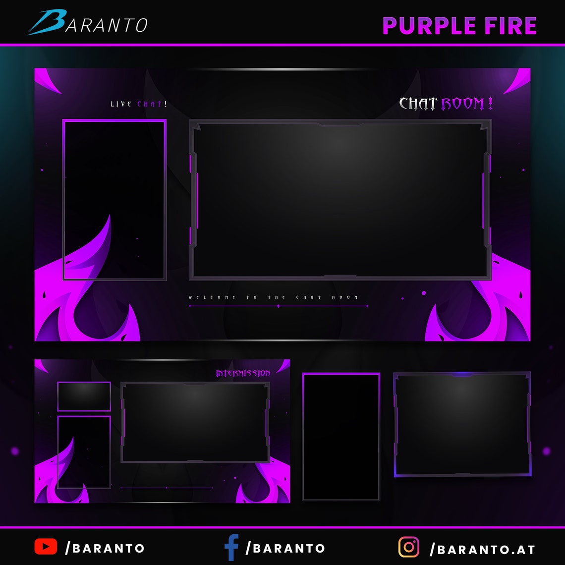Animated Purple Fire Overlay Twitch Package | Instant Download / Ready ...