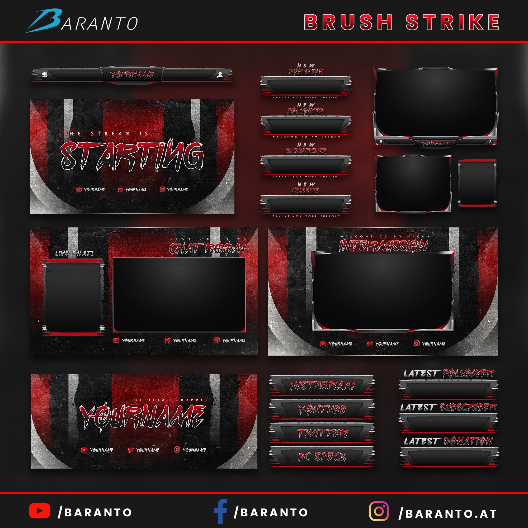Animated Brush Strike Overlay Twitch Package Custom Name Instant ...