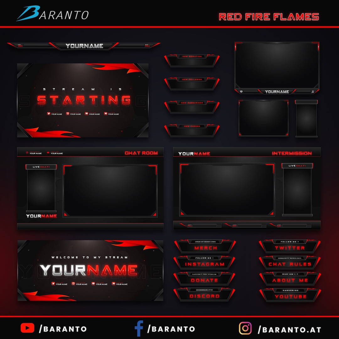 Animated Red Fire Flames Twitch Overlay Package | Custom Names ...