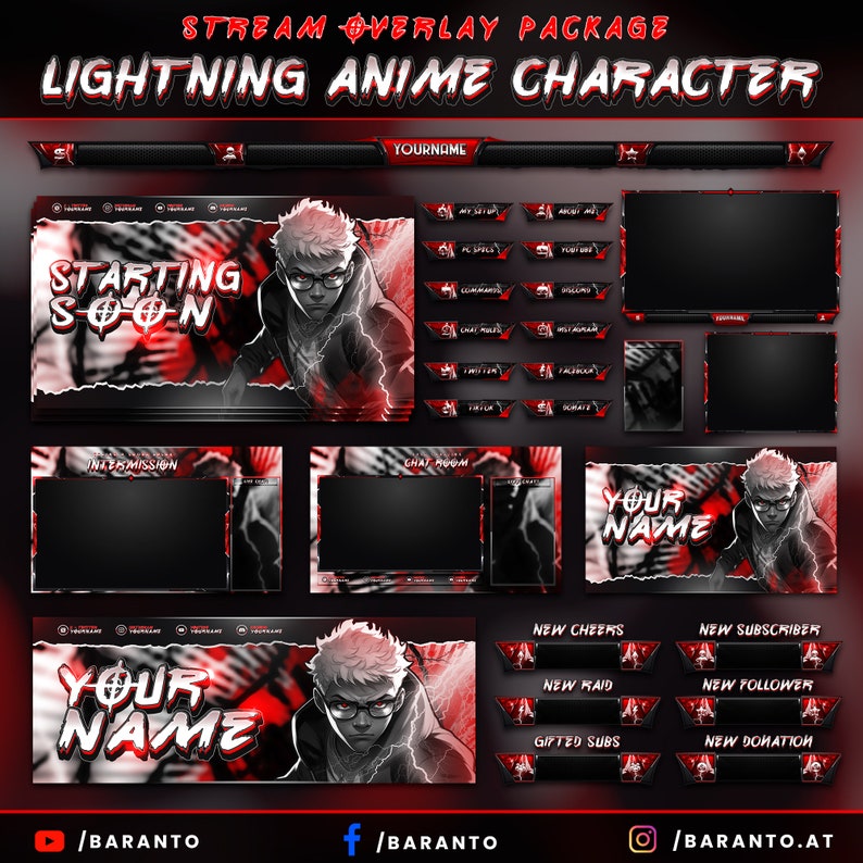Animated Anime Lightning Blasts Twitch Overlay Package Custom Names ...