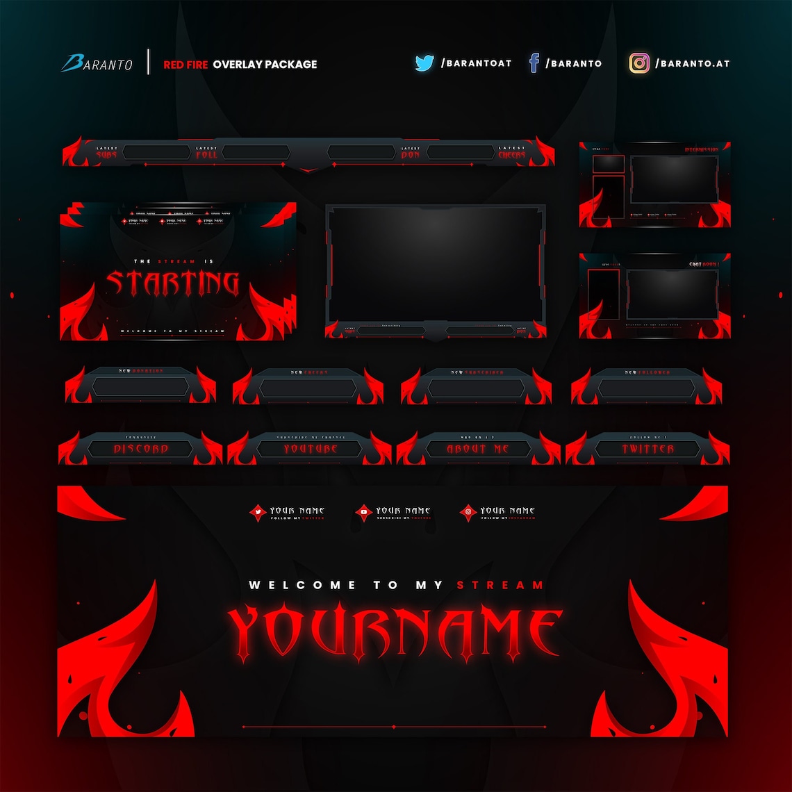 Animated Red Fire Overlay Twitch Package Instant Download / - Etsy