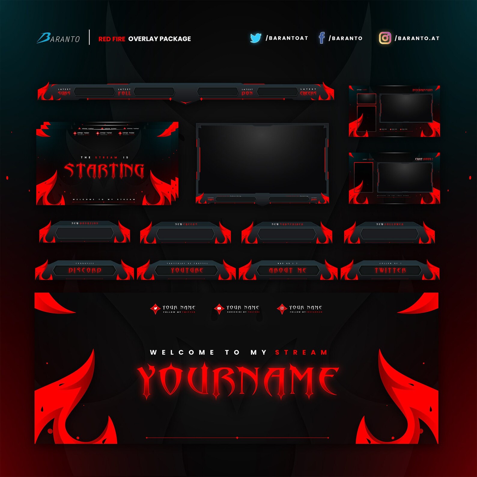 Animated Red Fire Overlay Twitch Package Instant Download / - Etsy