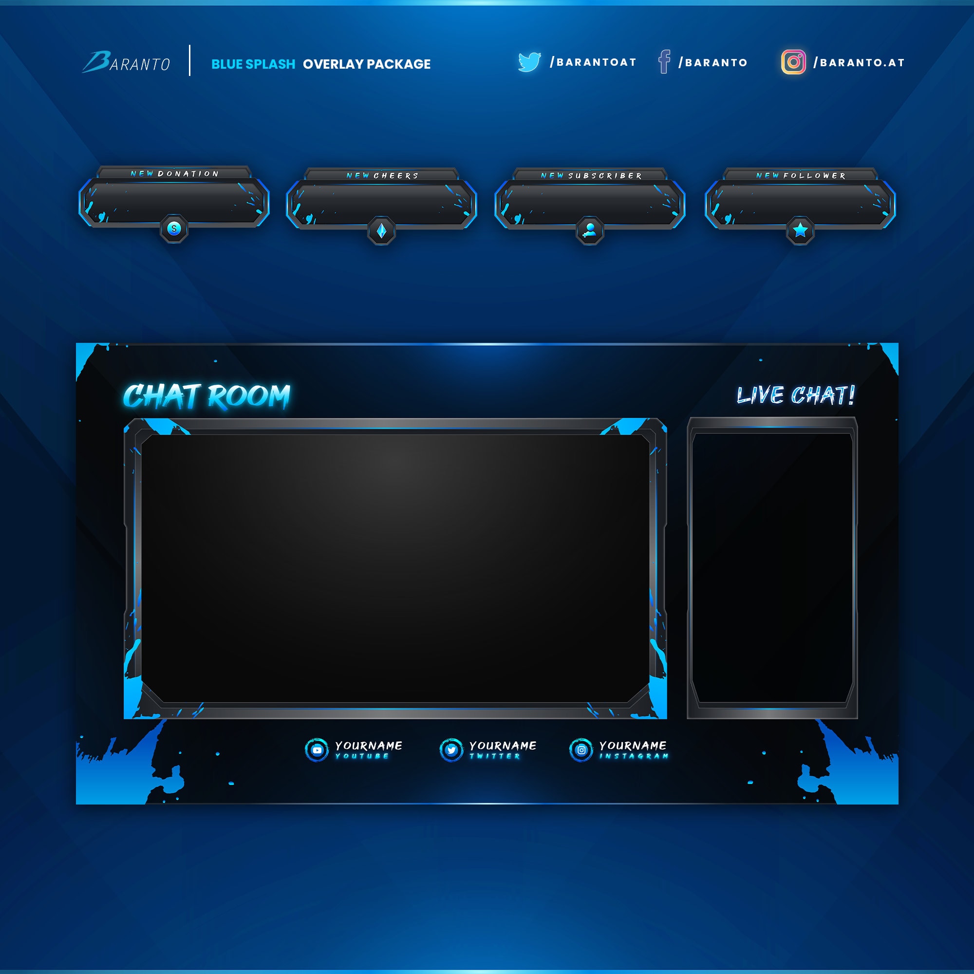 Animated Blue Splash Overlay Twitch Package Instant Download / Ready to ...