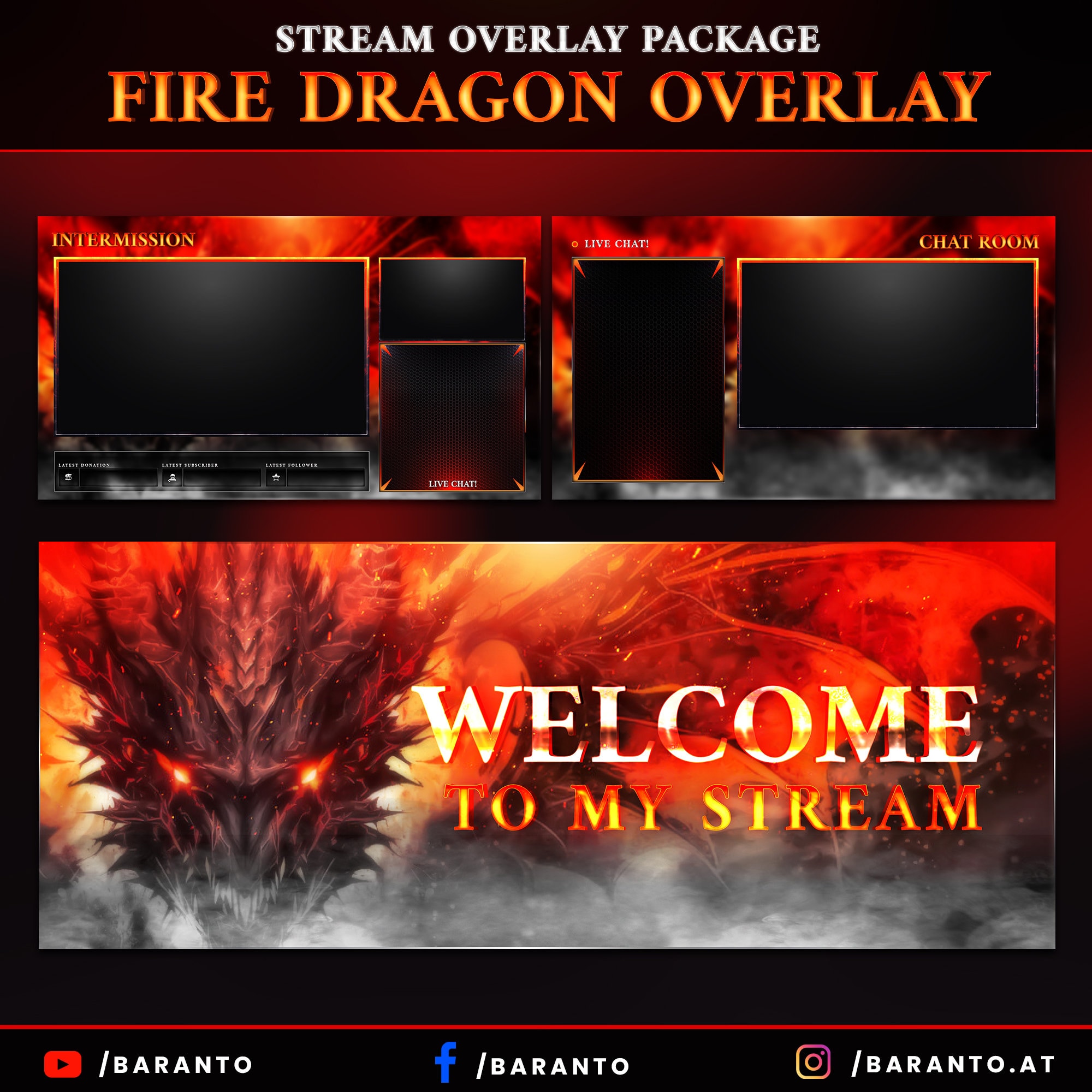 Animated Fire Dragon Overlay Twitch Package Instant Download / Ready to ...