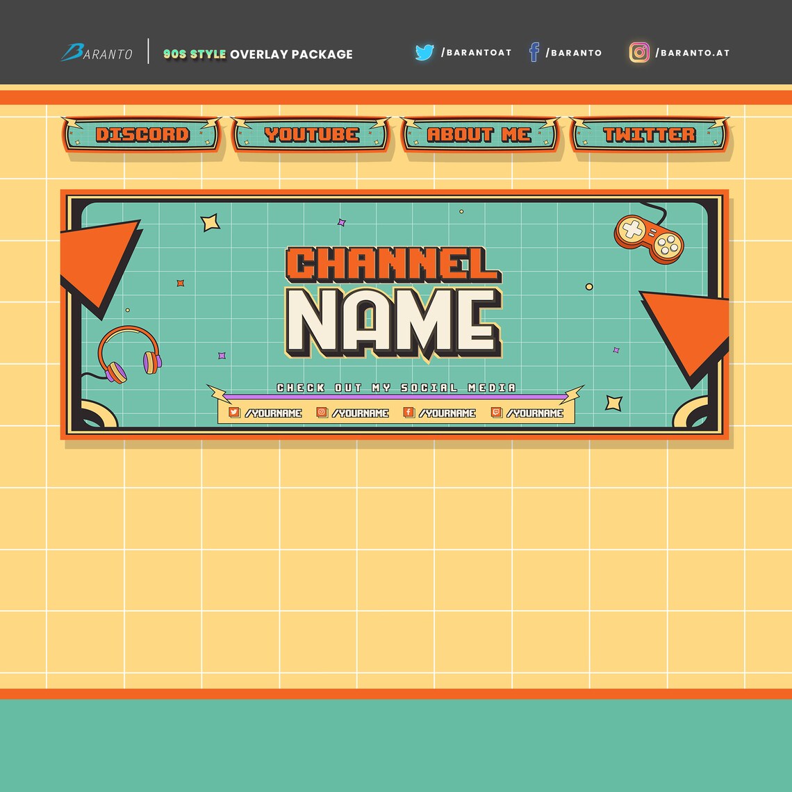 Animated 90s Retro Overlay Twitch Package Instant Download / - Etsy