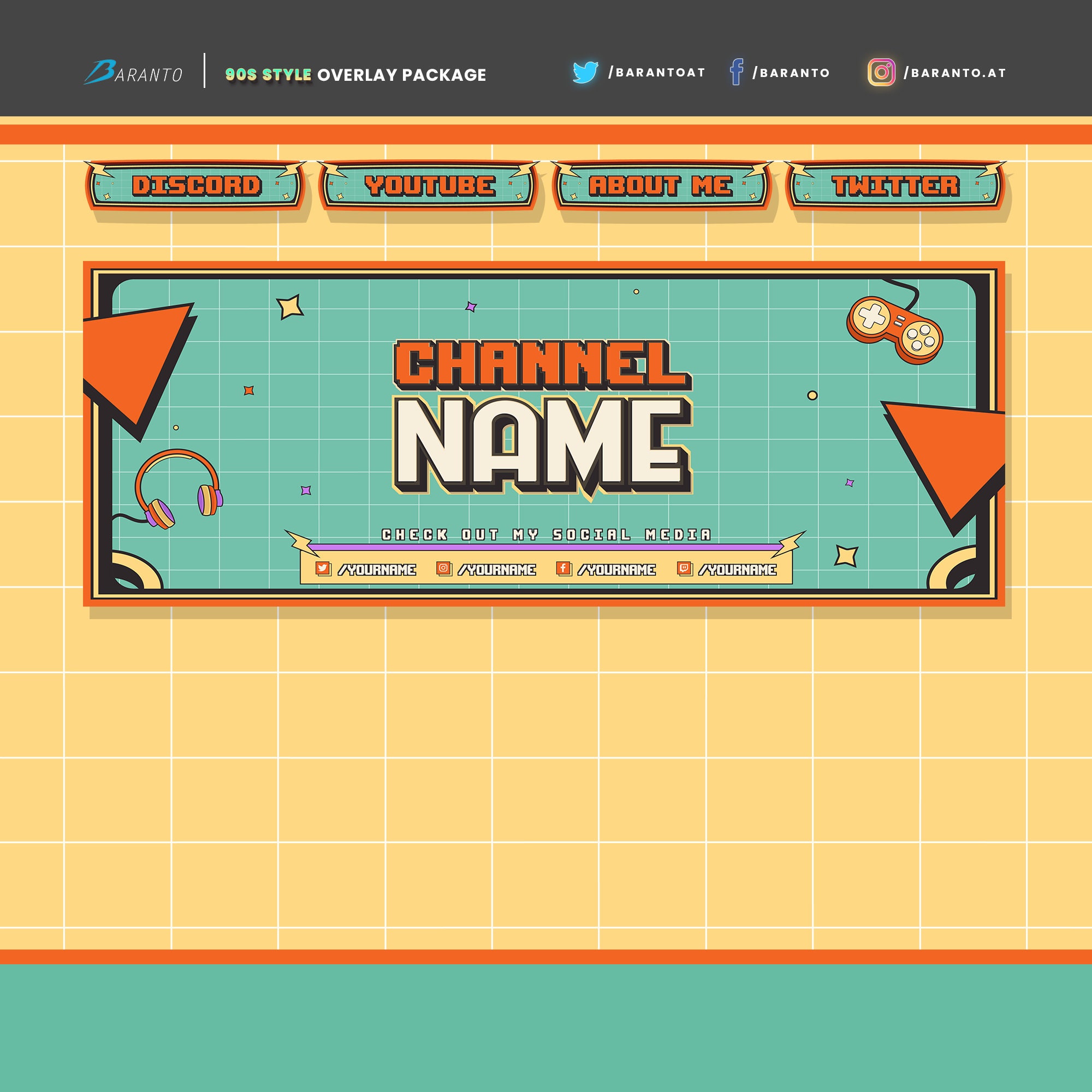 Animated 90s Retro Overlay Twitch Package Instant Download / - Etsy
