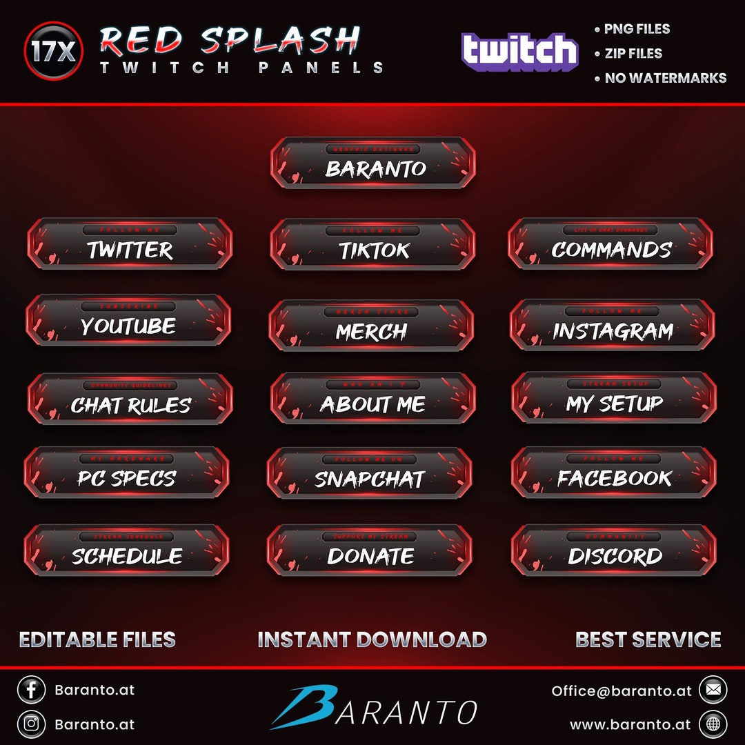 17x Twitch Panels Pack – Red Splash Series | Twitch Panels | Streampanel | Download - Etsy