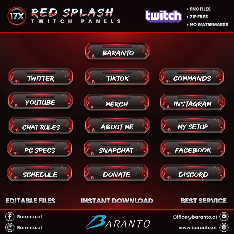 17x Twitch Panels Pack Red Splash Series Twitch Panels Streampanel Download - Etsy