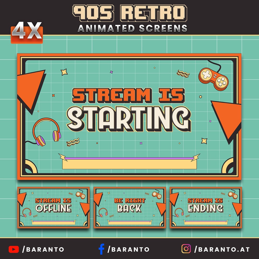 4x Animated 90s Retro Screen Overlays | Starting Soon | Brb | Ending ...