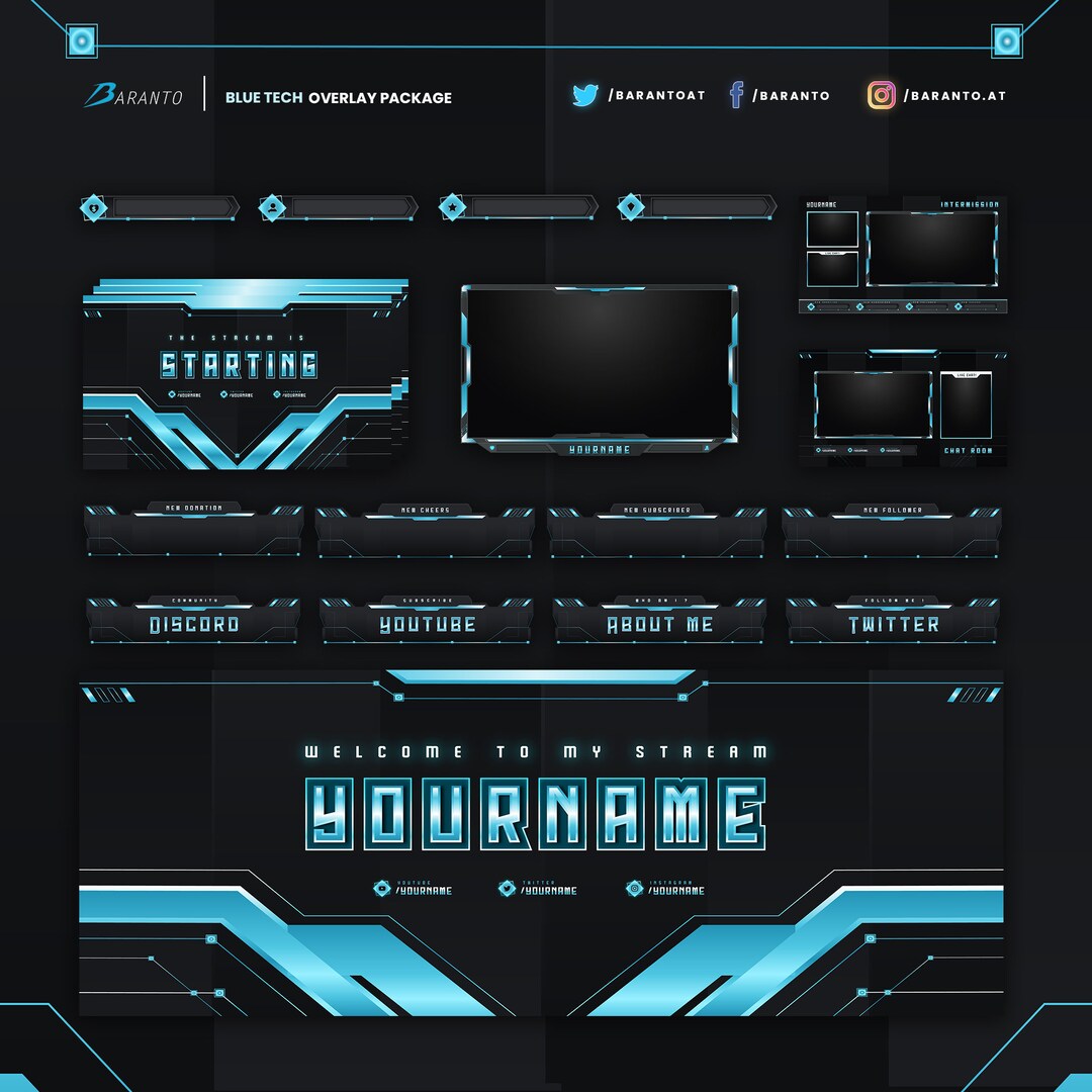 Animated Dark Blue Tech Overlay Twitch Package Instant Download / Ready ...