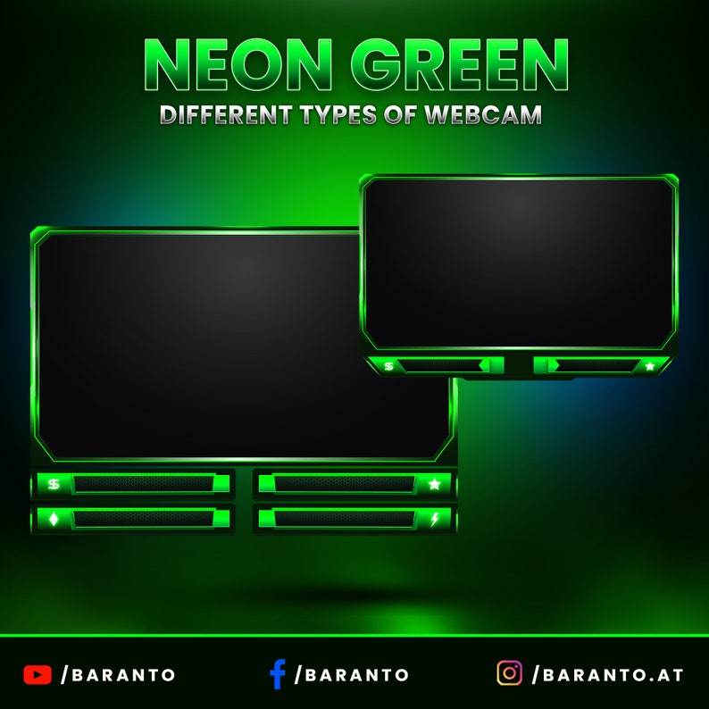 Animated Twitch Webcam Facecam Border Instant Download Black Neon Green ...