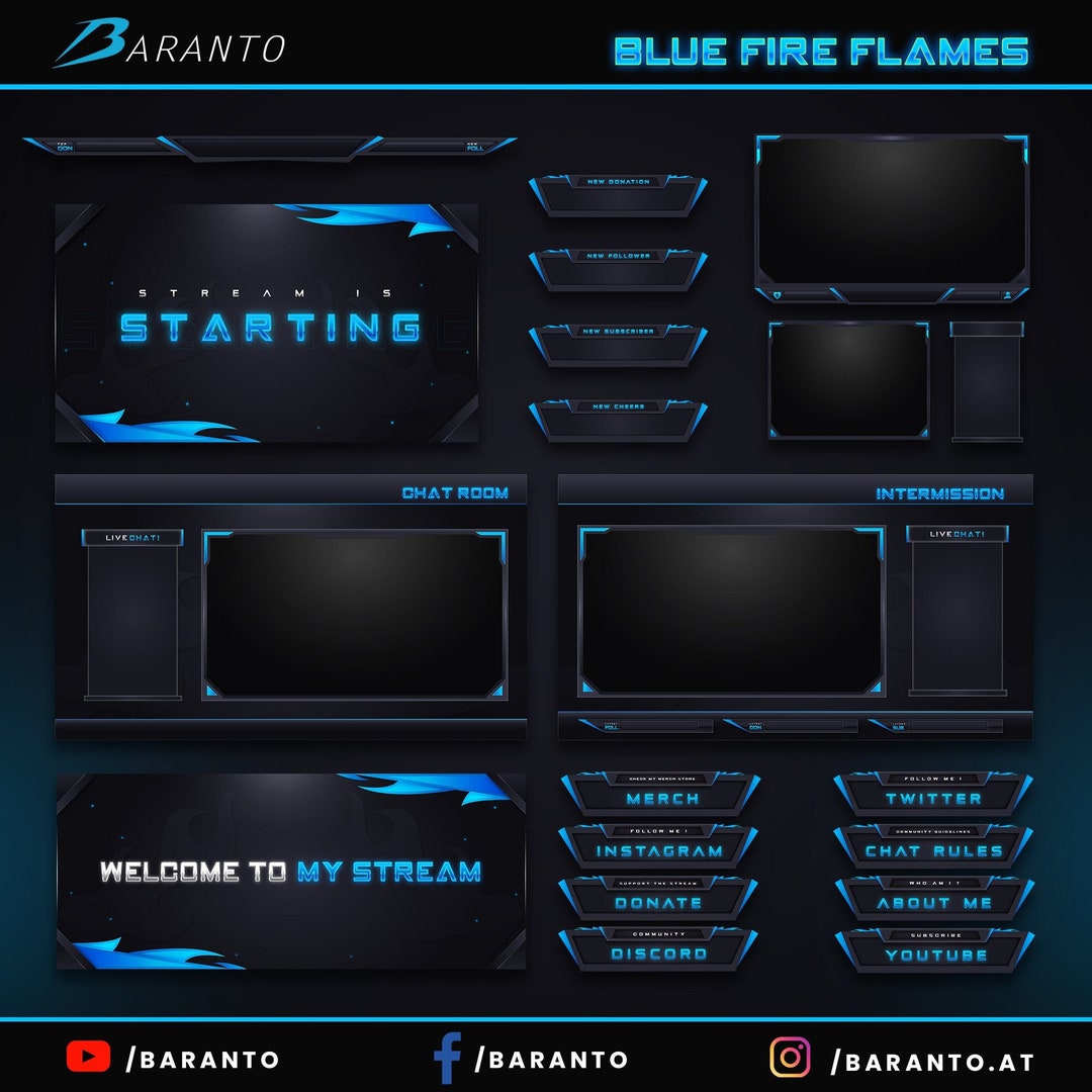 Animated Blue Fire Flames Overlay Twitch Package | Instant Download ...
