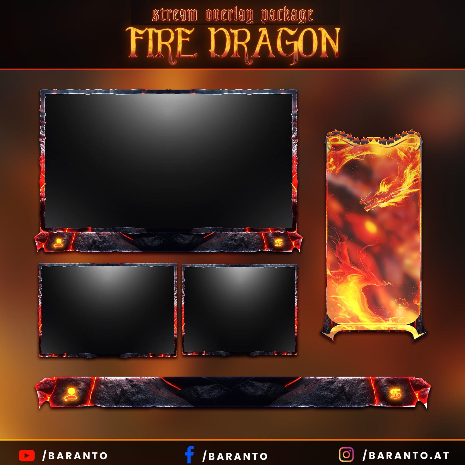Animated Fire Dragon Overlay Twitch Package | Instant Download / Ready ...