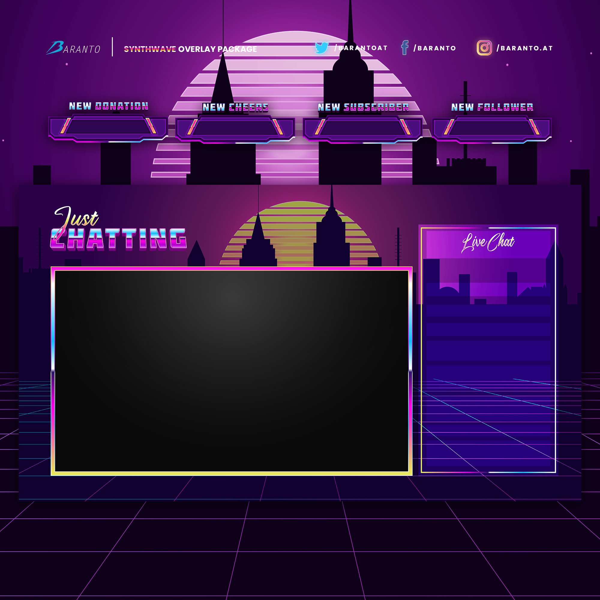 Animated Synthwave Overlay Twitch Package Instant Download / - Etsy