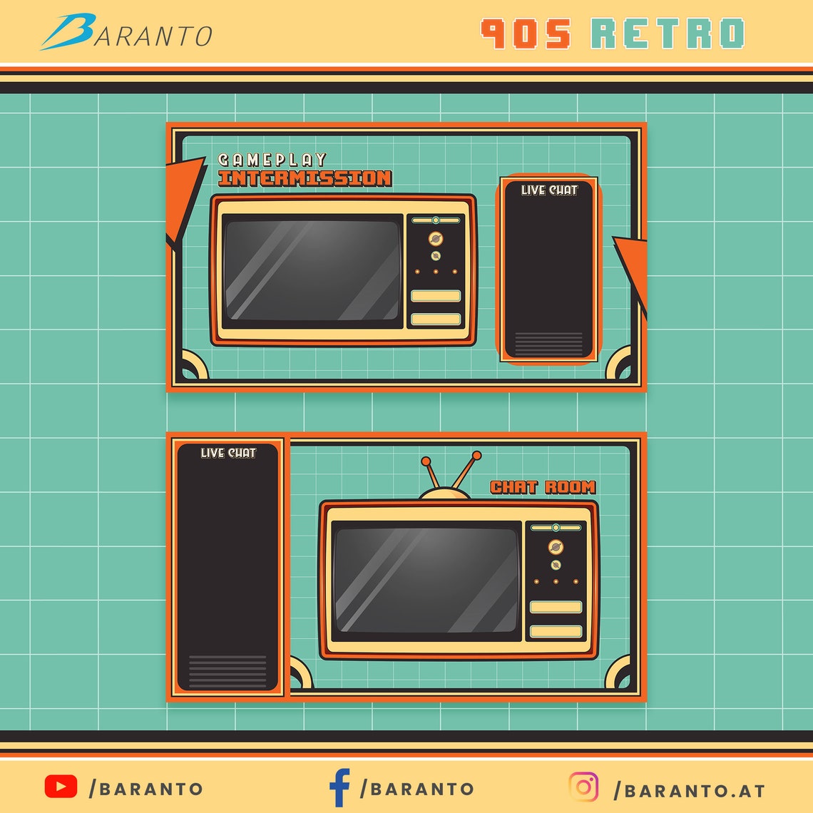 Animated 90s Retro Overlay Twitch Package | Instant Download / Ready to ...