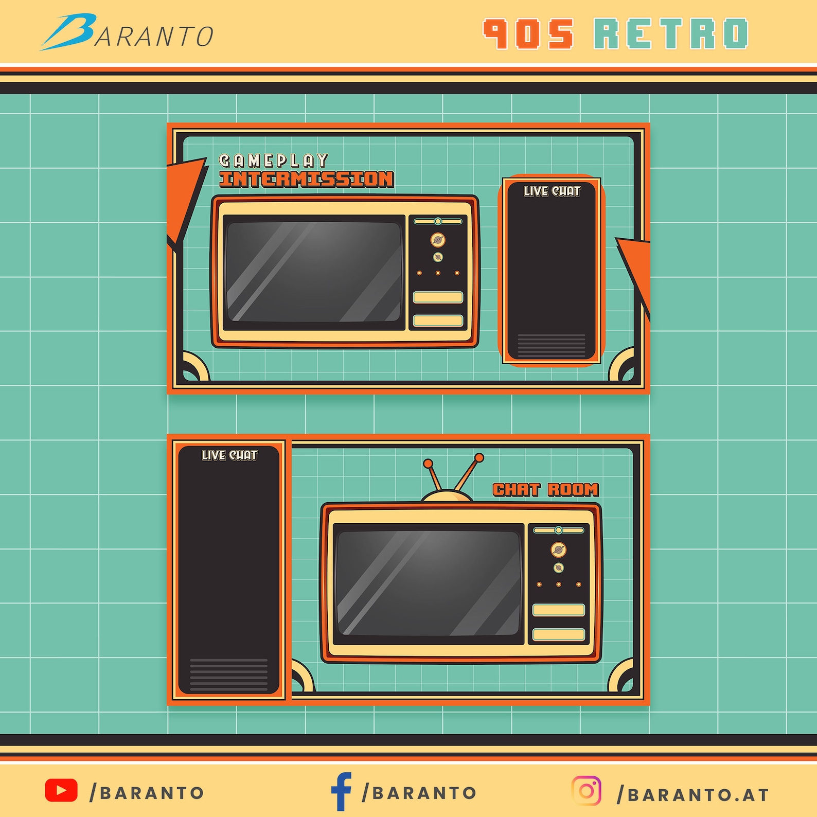 Animated 90s Retro Overlay Twitch Package | Instant Download / Ready to ...