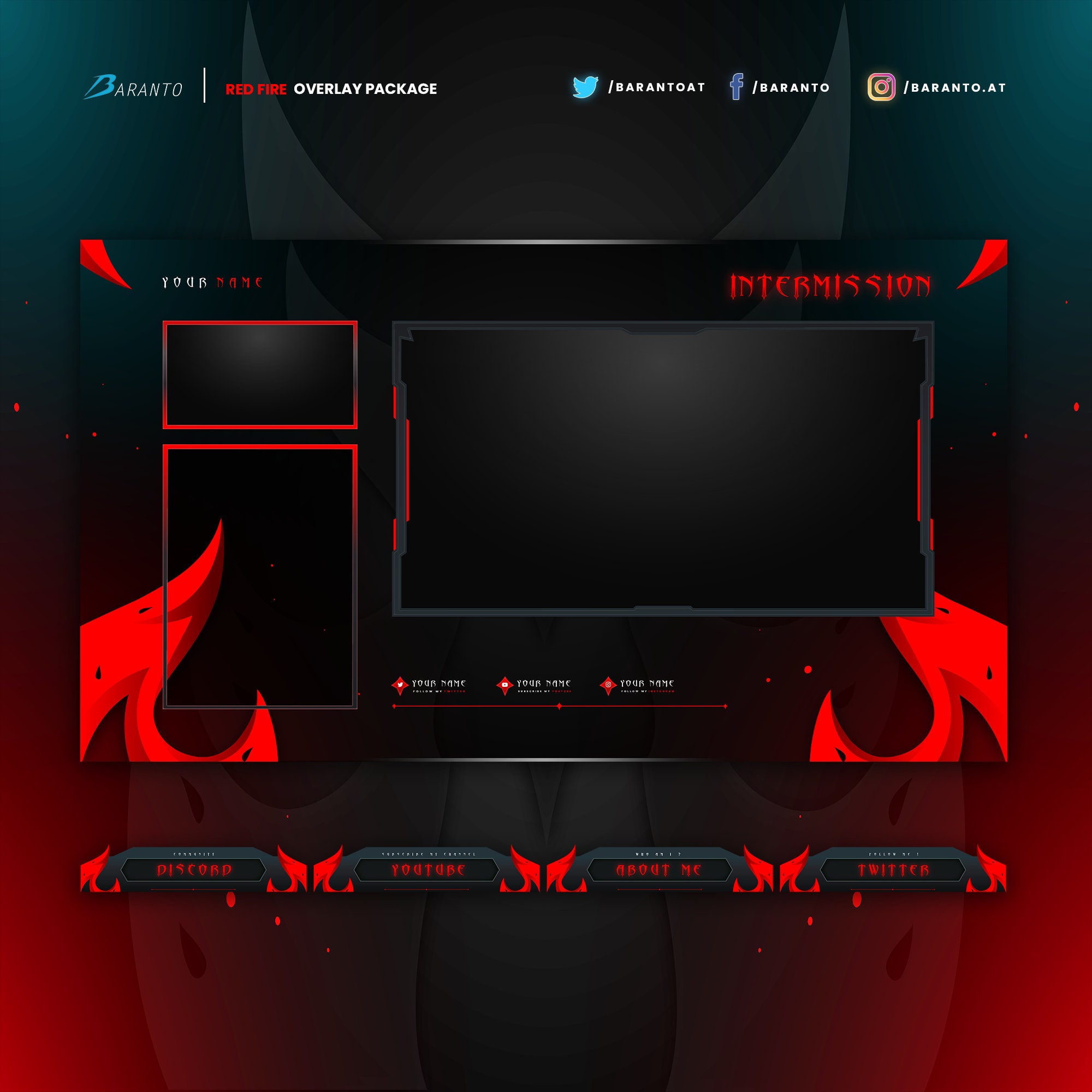 Animated Red Fire Overlay Twitch Package Instant Download / - Etsy
