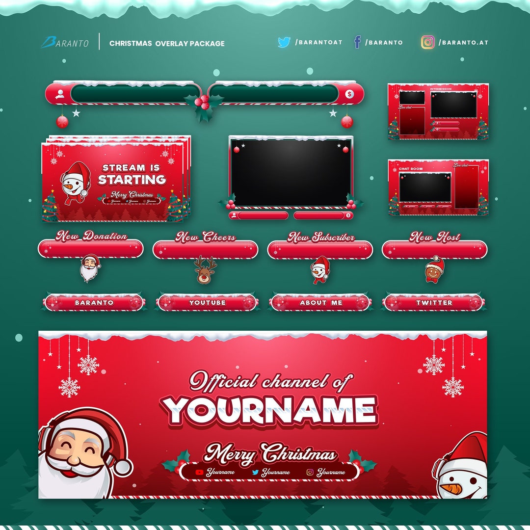 Animated Christmas Overlay Twitch Package | Custom Name | Instant ...