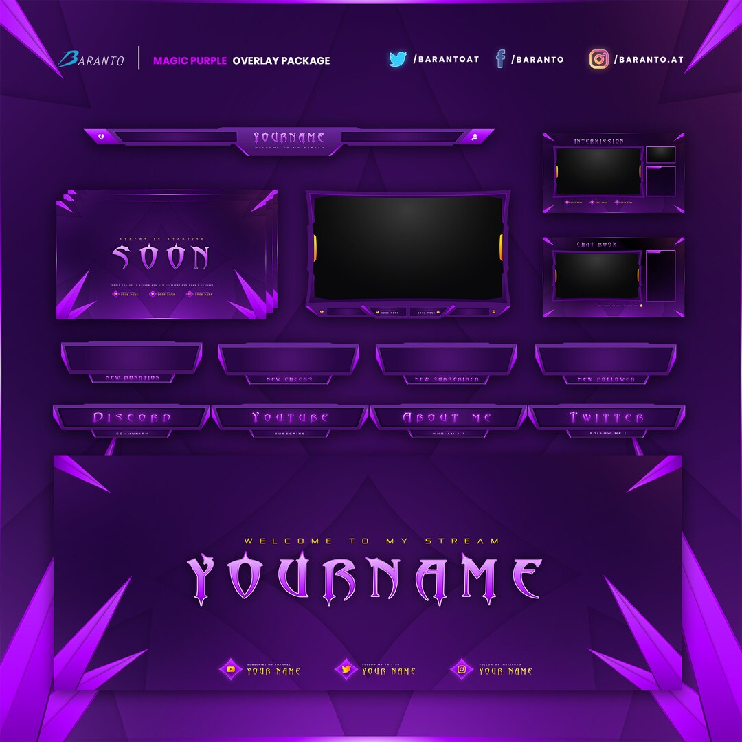 Animated Magic Purple Overlay Twitch Package Instant Download / Ready ...