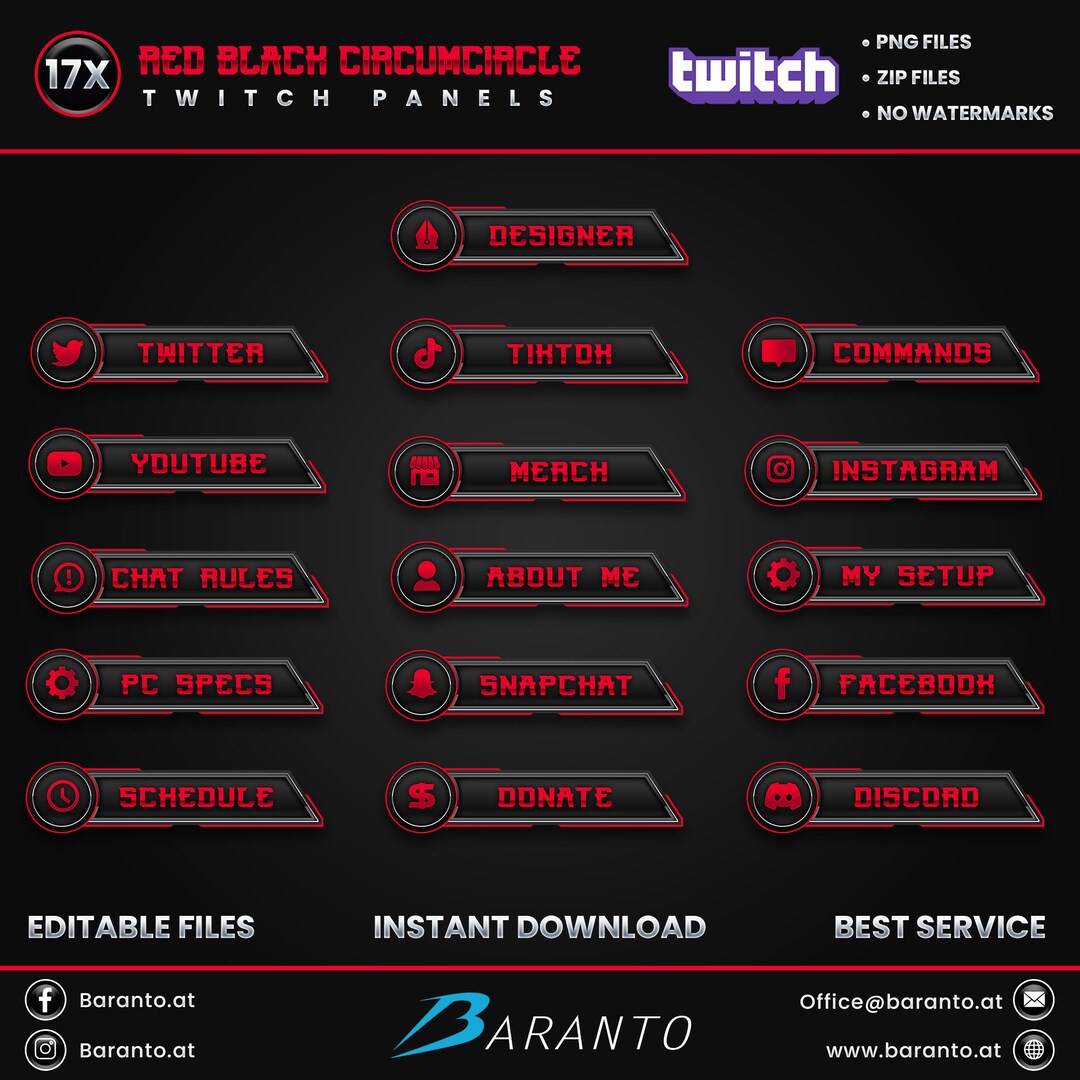 17x Twitch Panels Pack Red Black Circumcircle Series | Streaming Twitch ...