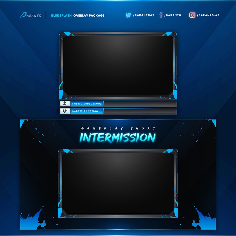Animated Blue Splash Overlay Twitch Package Instant Download / Ready to ...