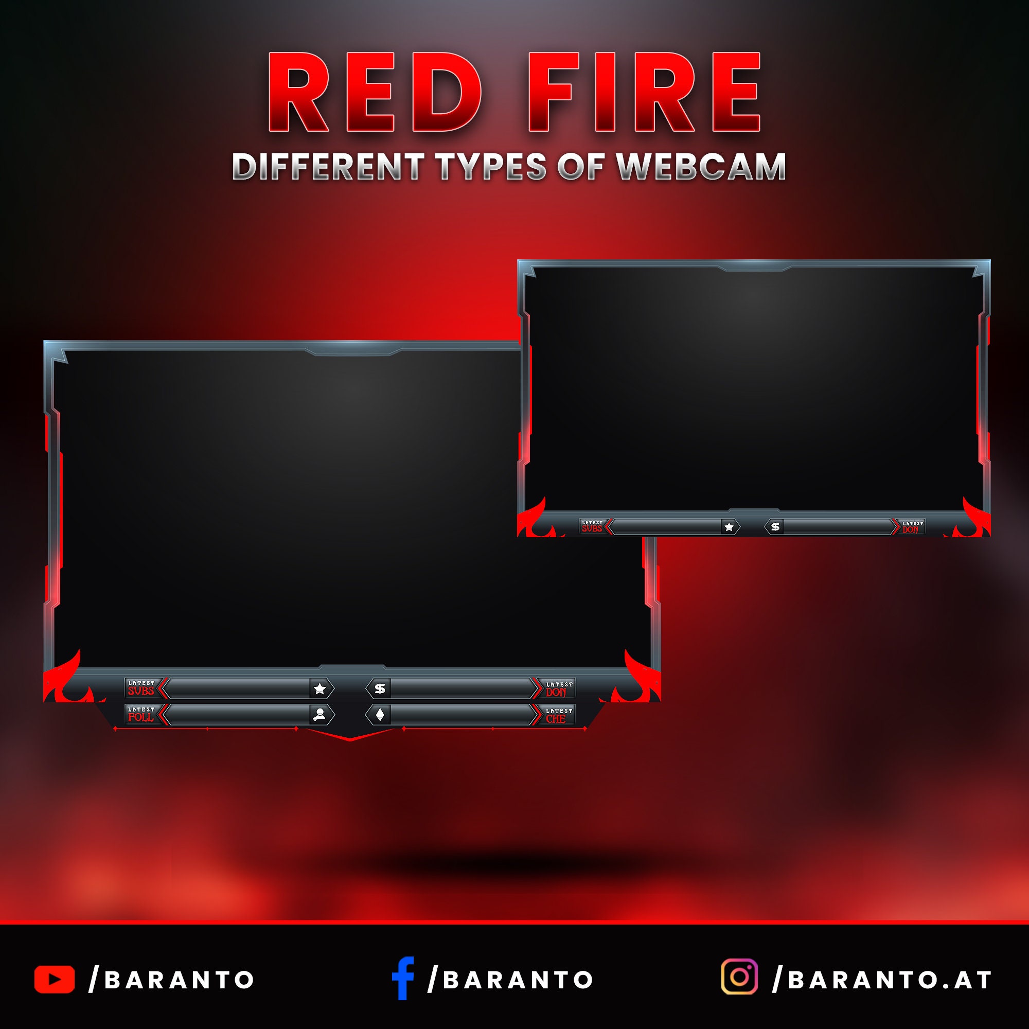 Animated Red Fire Series Twitch Webcam Facecam Border Instant Download ...