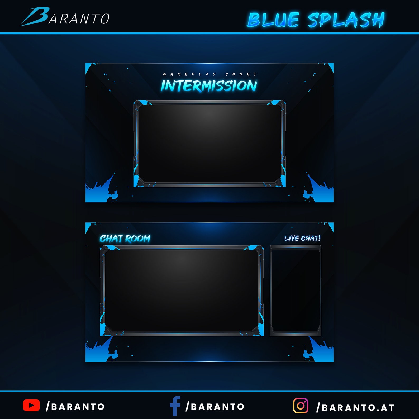 Animated Blue Splash Overlay Twitch Package | Instant Download / Ready ...