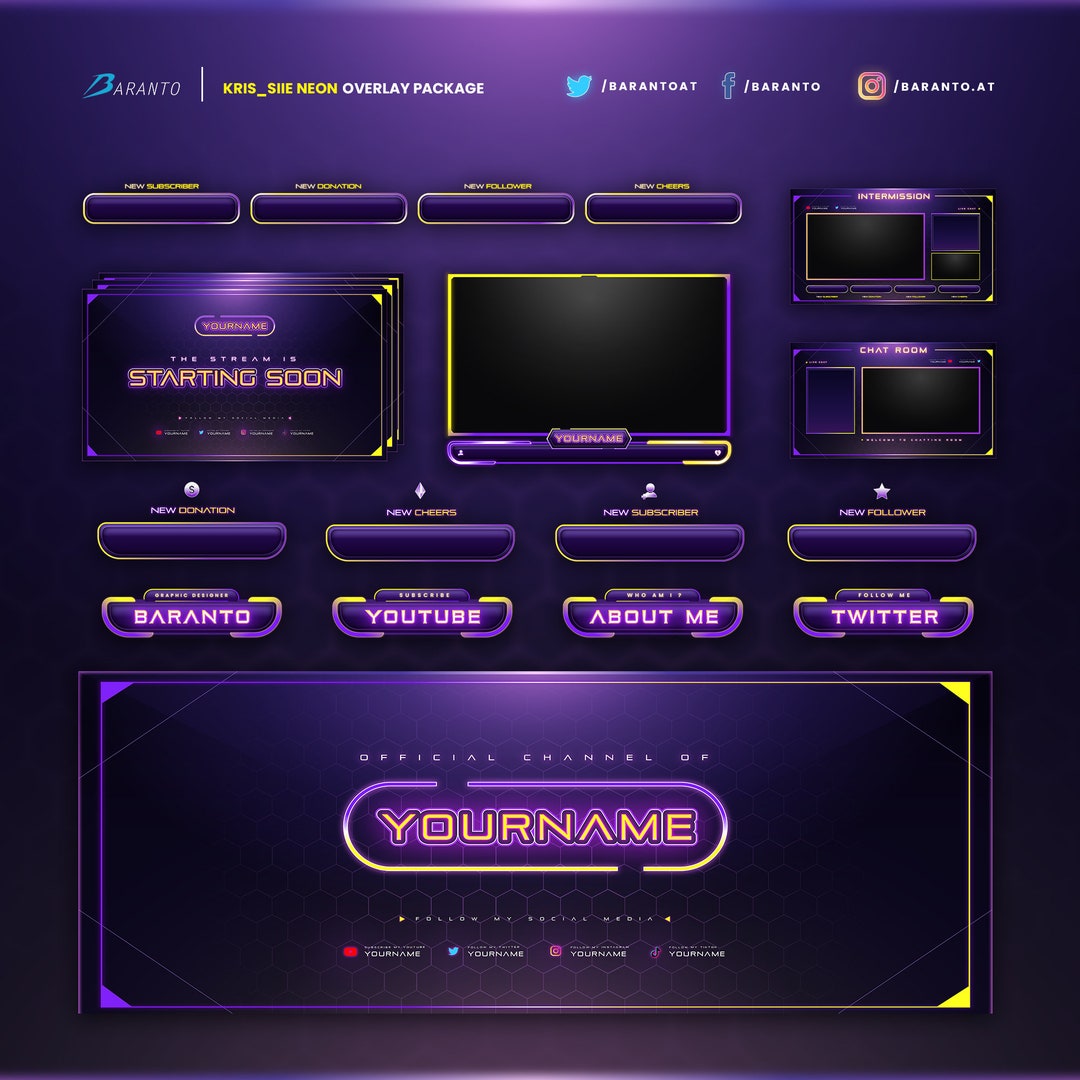 Animated Neon Kris_siie Overlay Twitch Package Instant Download / Ready ...