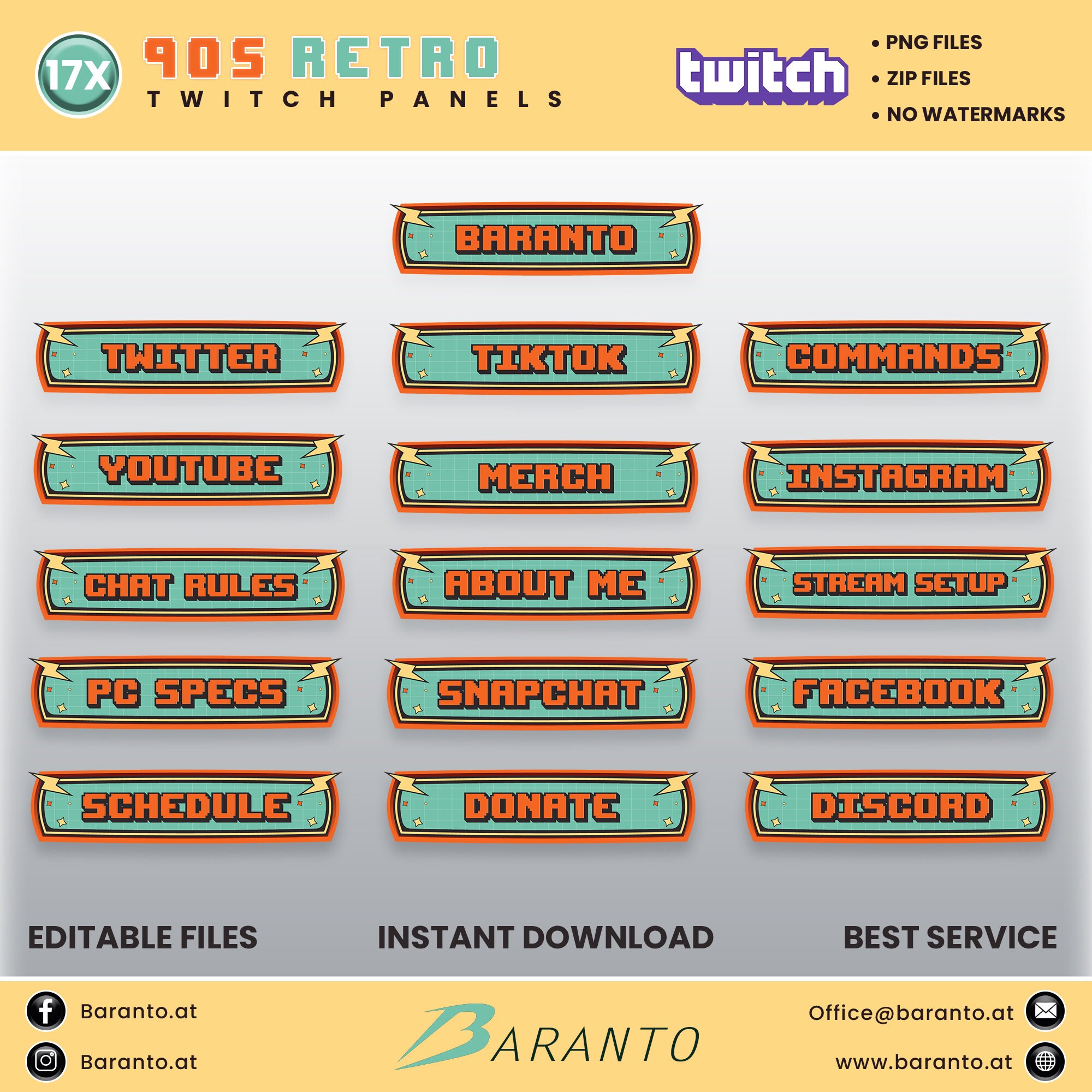 17x Twitch Panels Pack 90s Retro Series Clean & Modern Instant Download ...
