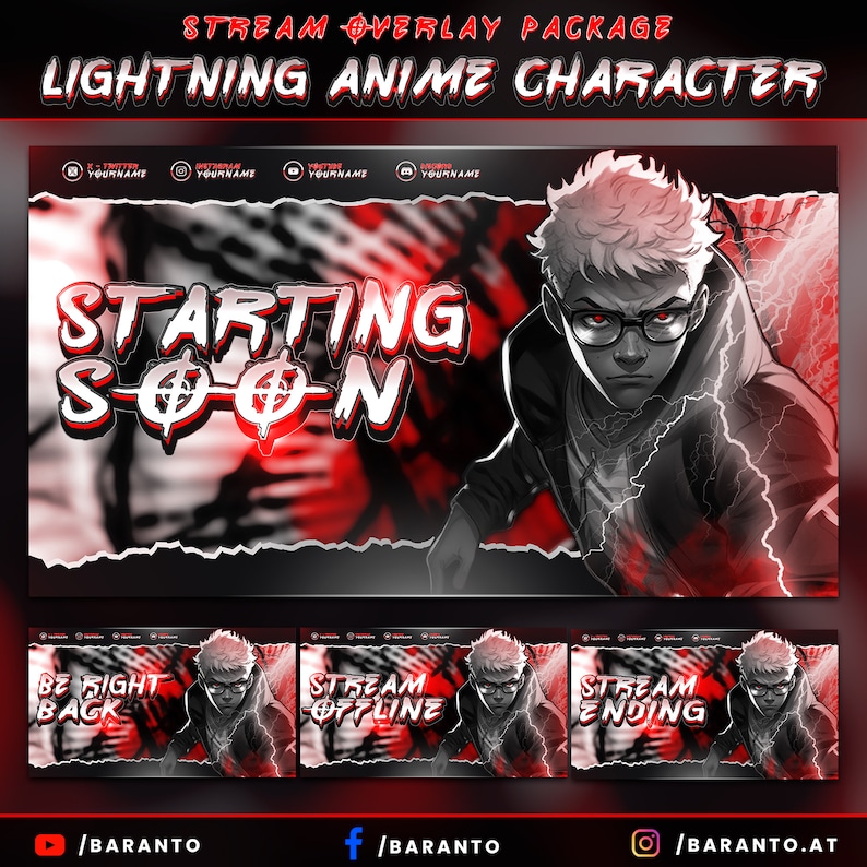 Animated Anime Lightning Blasts Twitch Overlay Package Custom Names ...