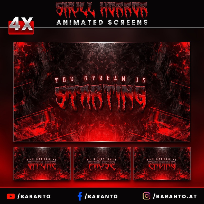 4x Animated Skull Horror Screen Overlays Starting Soon Brb Ending ...