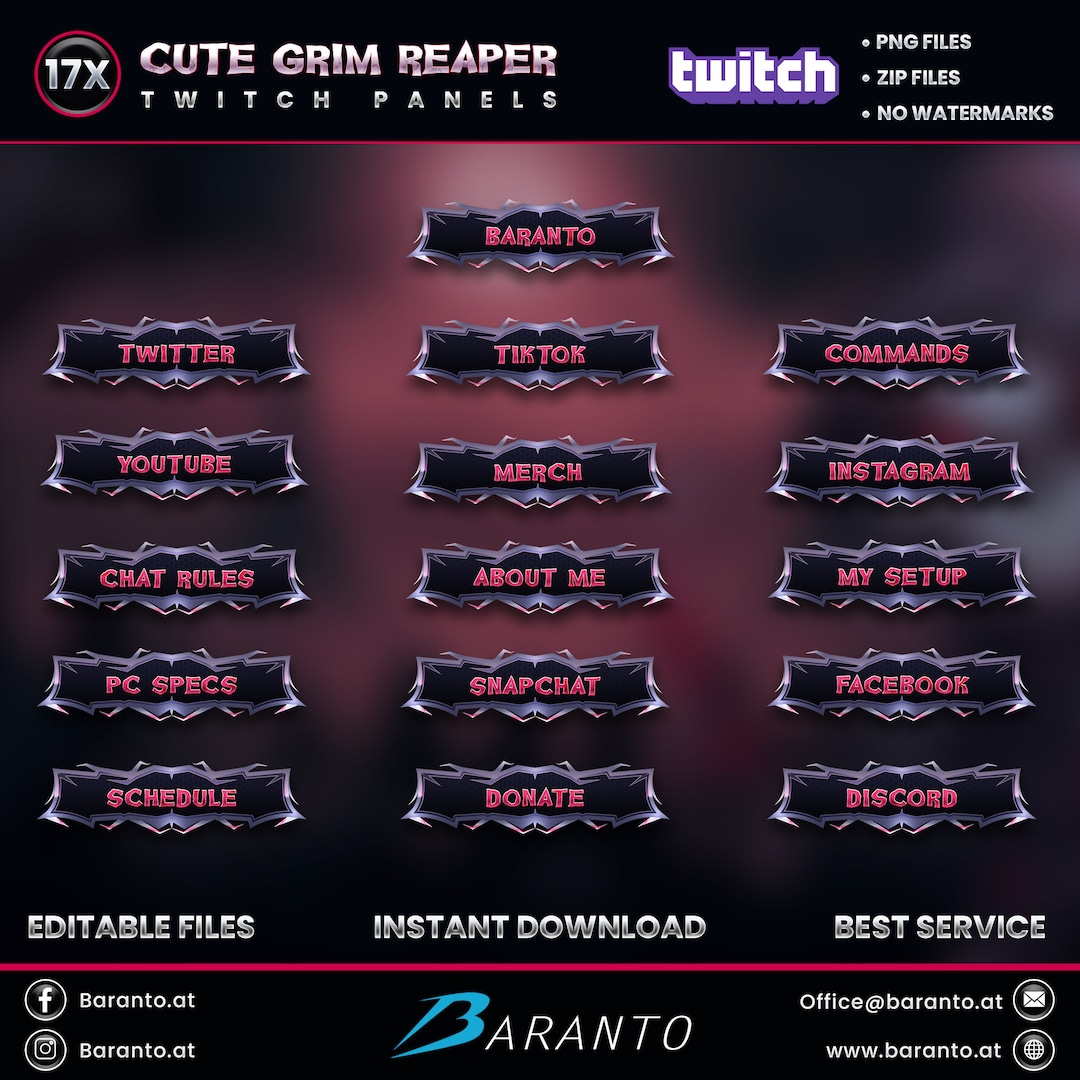 17x Twitch Panels Pack Cute Grim Reaper Series | Streaming Twitch Panel ...