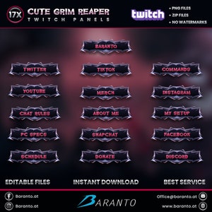17x Twitch Panels Pack Cute Grim Reaper Series | Streaming Twitch Panel | Stream Panel | Instant ...
