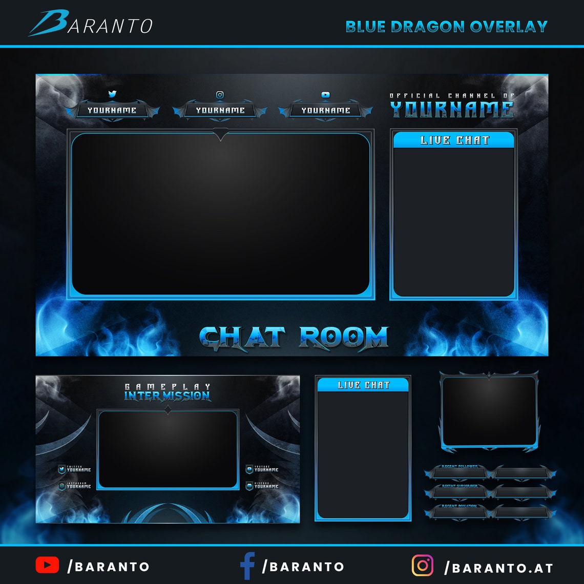 Animated Blue Dragon Overlay Twitch Package Custom Names - Etsy