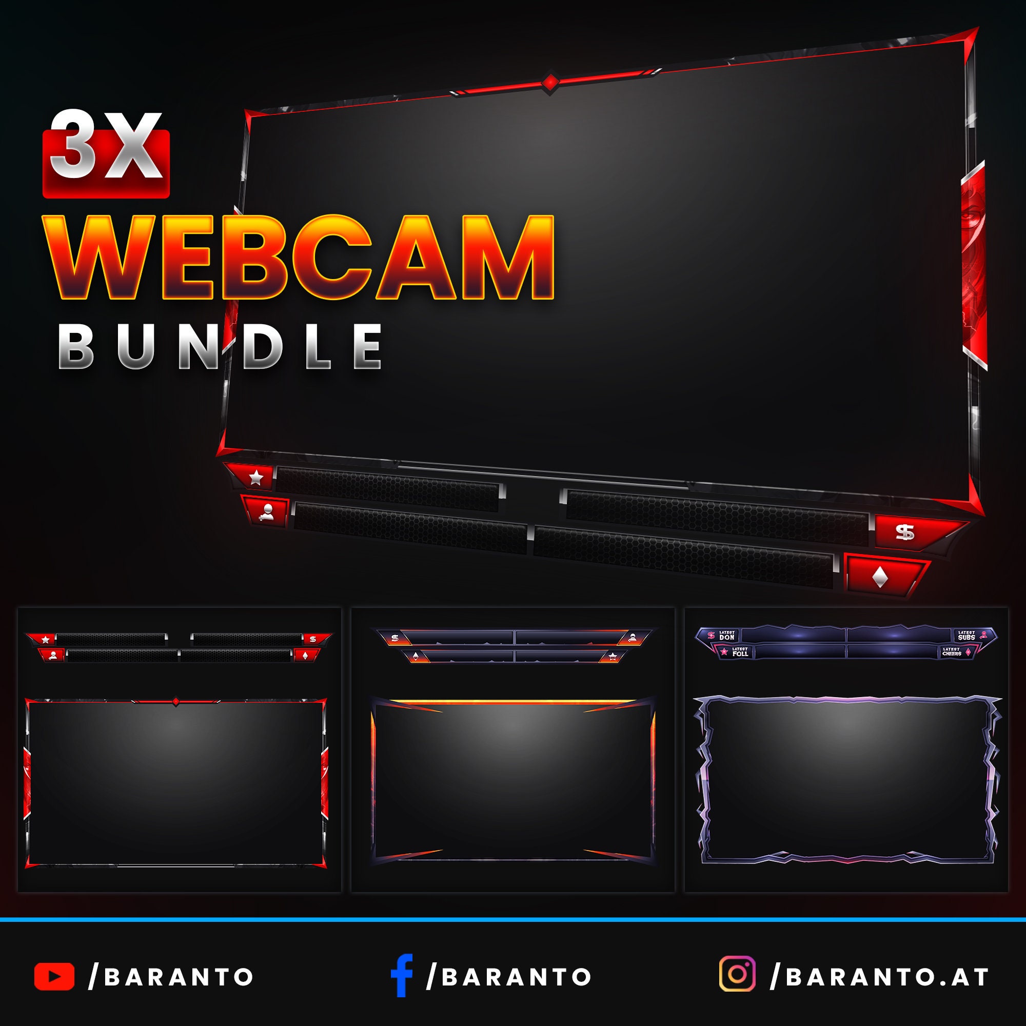 Animated Twitch Webcam Facecam Border Instant Download 3in1 Bundle 1 - Etsy