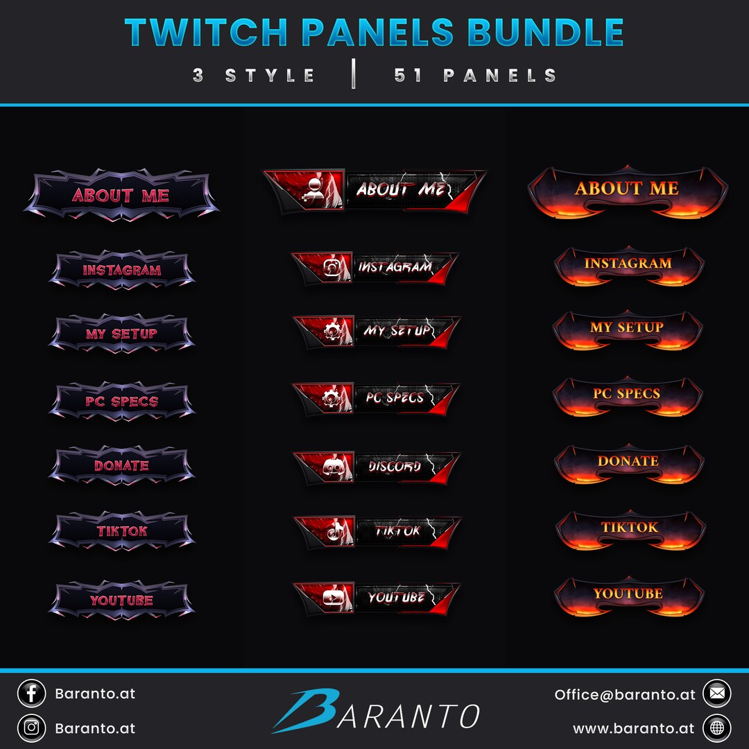 51x Premium Twitch Panels Bundle | 3 Designs | Instant Download ...