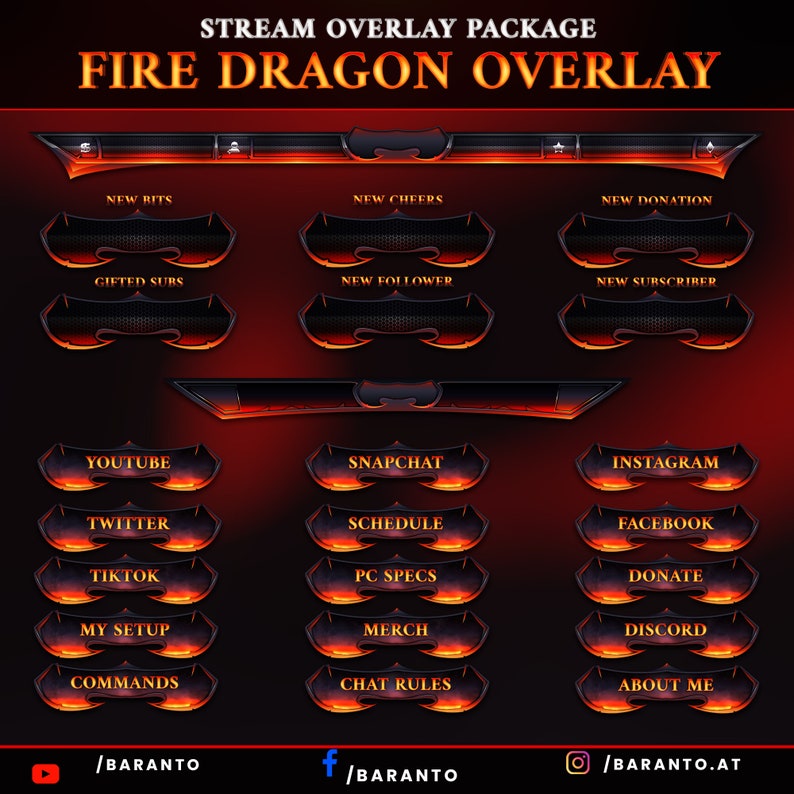 Animated Fire Dragon Overlay Twitch Package | Instant Download / Ready ...