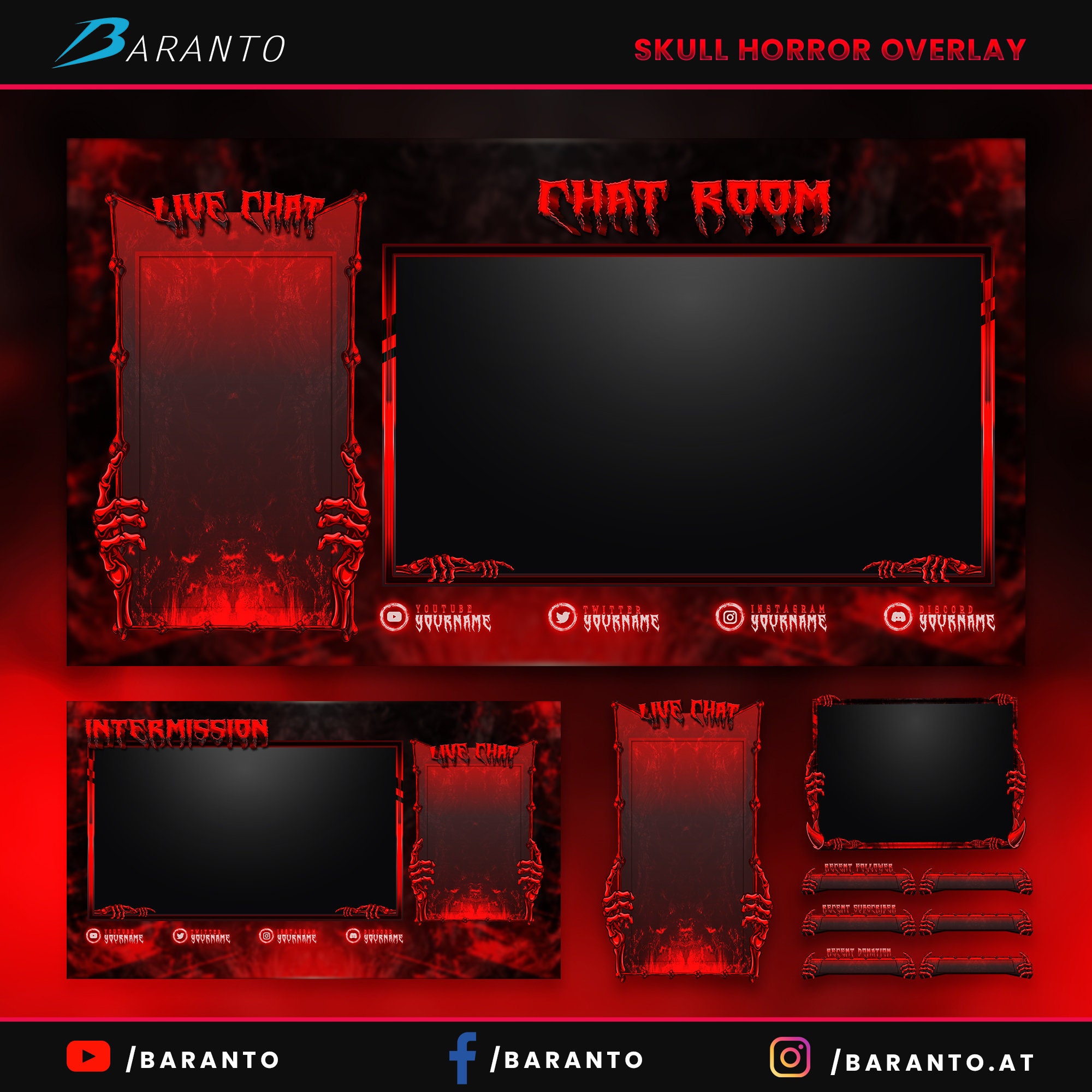 Animated Halloween Skull Horror Overlay Twitch Package - Etsy