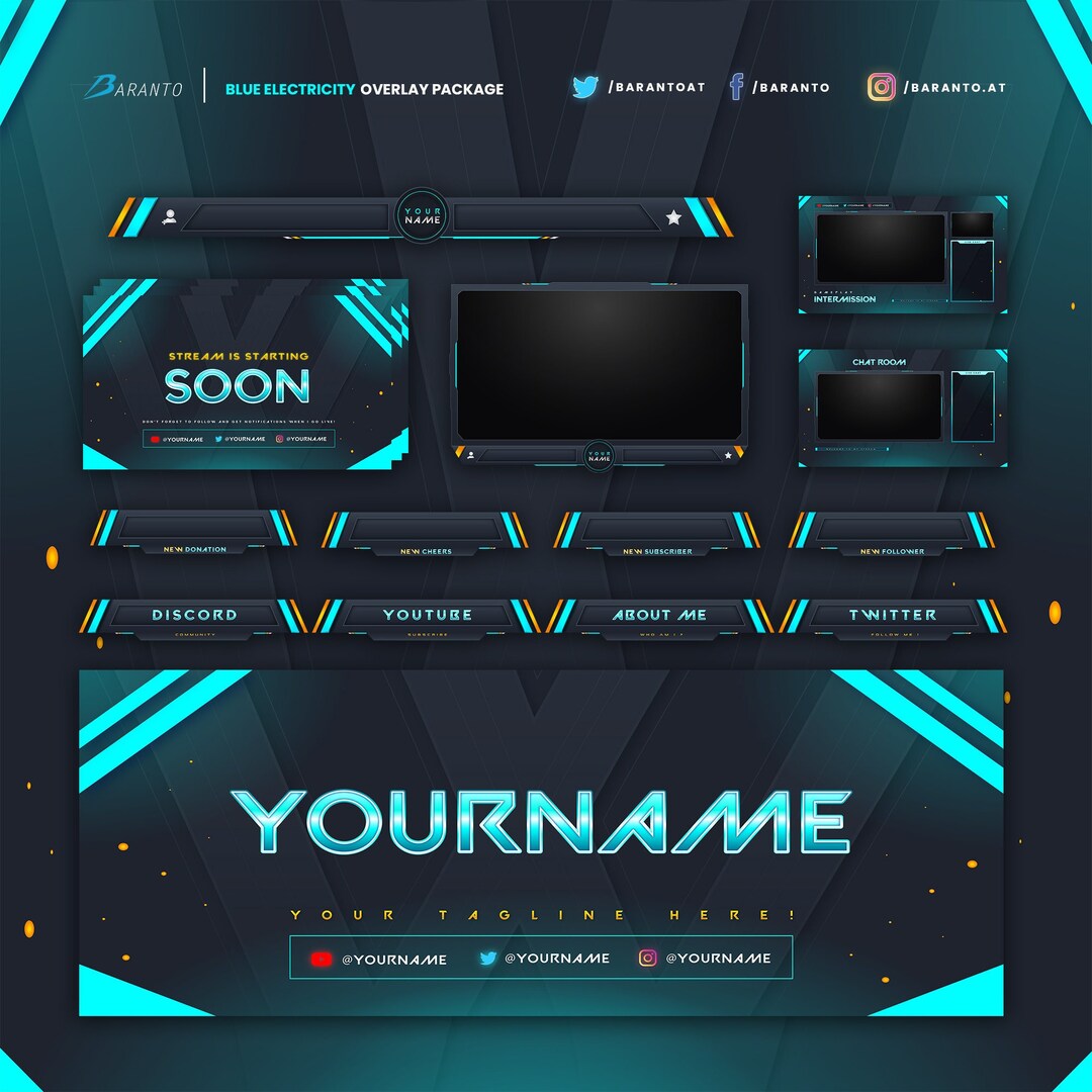 Animated Blue Electricity Overlay Twitch Package Instant Download ...