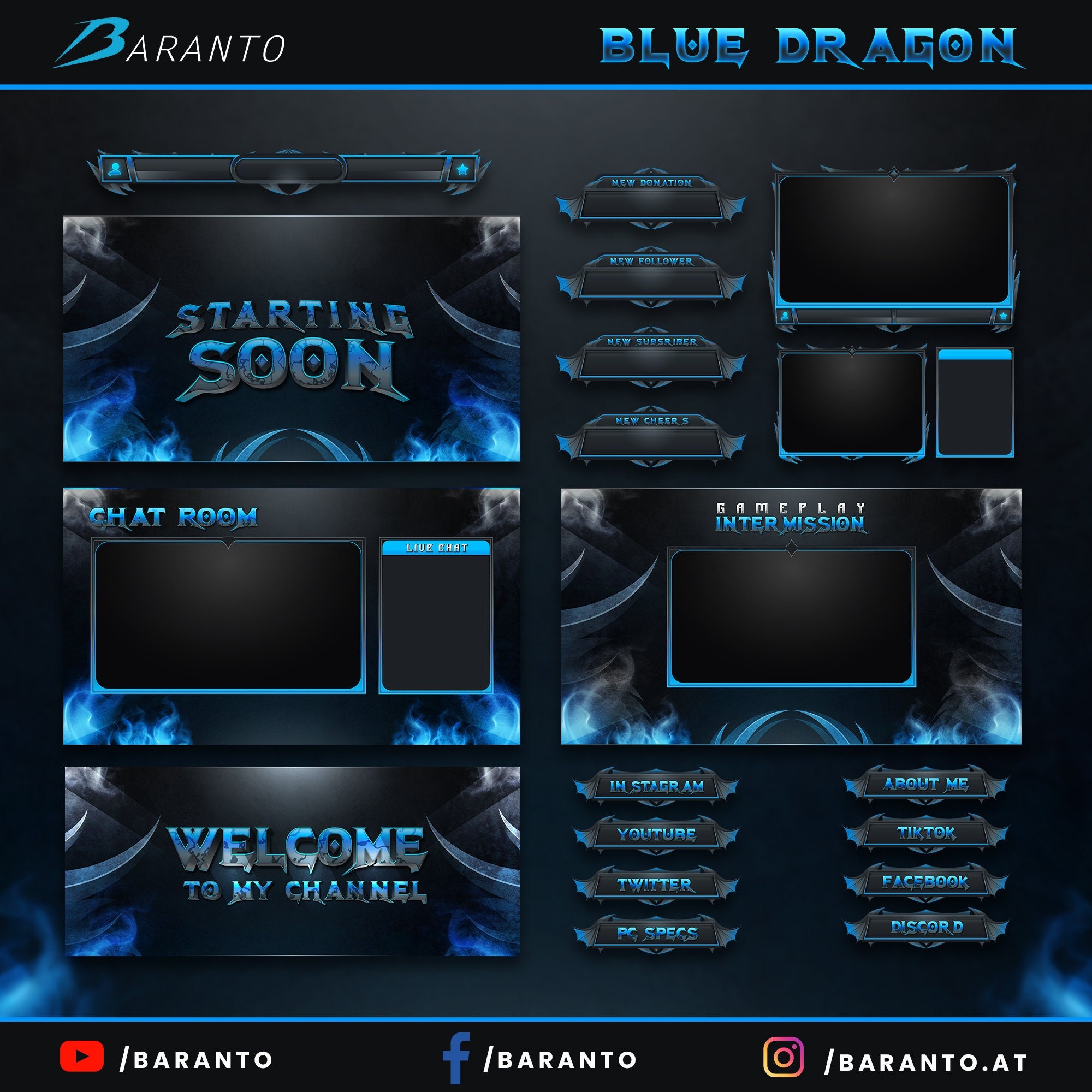 Animated Blue Dragon Overlay Twitch Package | Instant Download / Ready ...