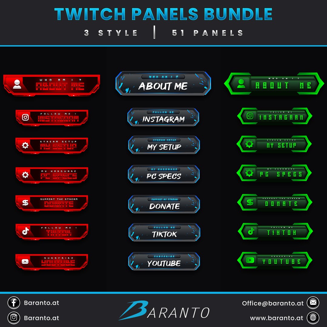 51x Premium Twitch Panels Bundle | 3 Designs | Instant Download ...