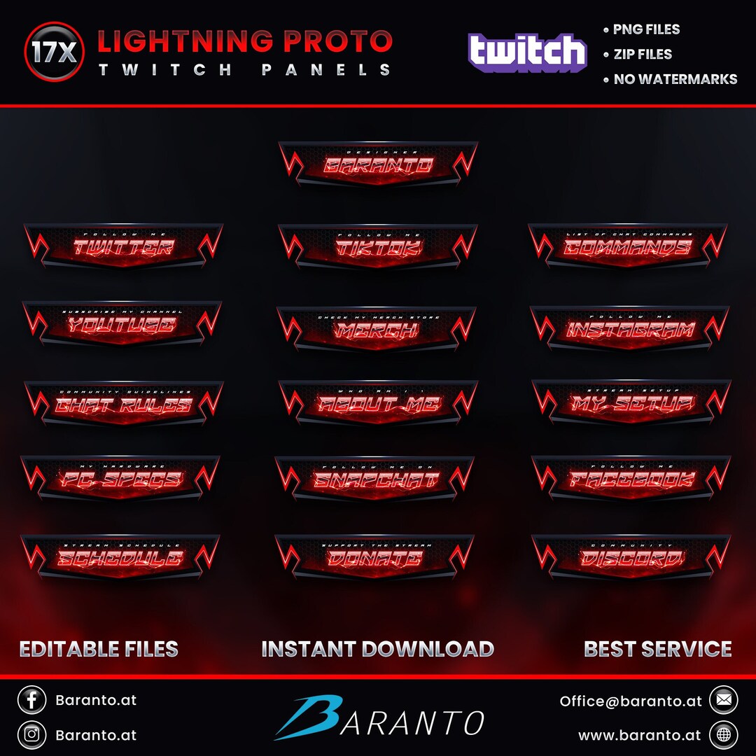 17x Twitch Panels Pack Lightning Proto Series | Instant Download Ready ...