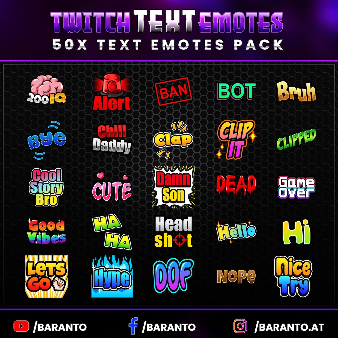 50x Text Twitch Emotes, Discord Emote, Twitch Sub Emotes, Cool Emotes ...