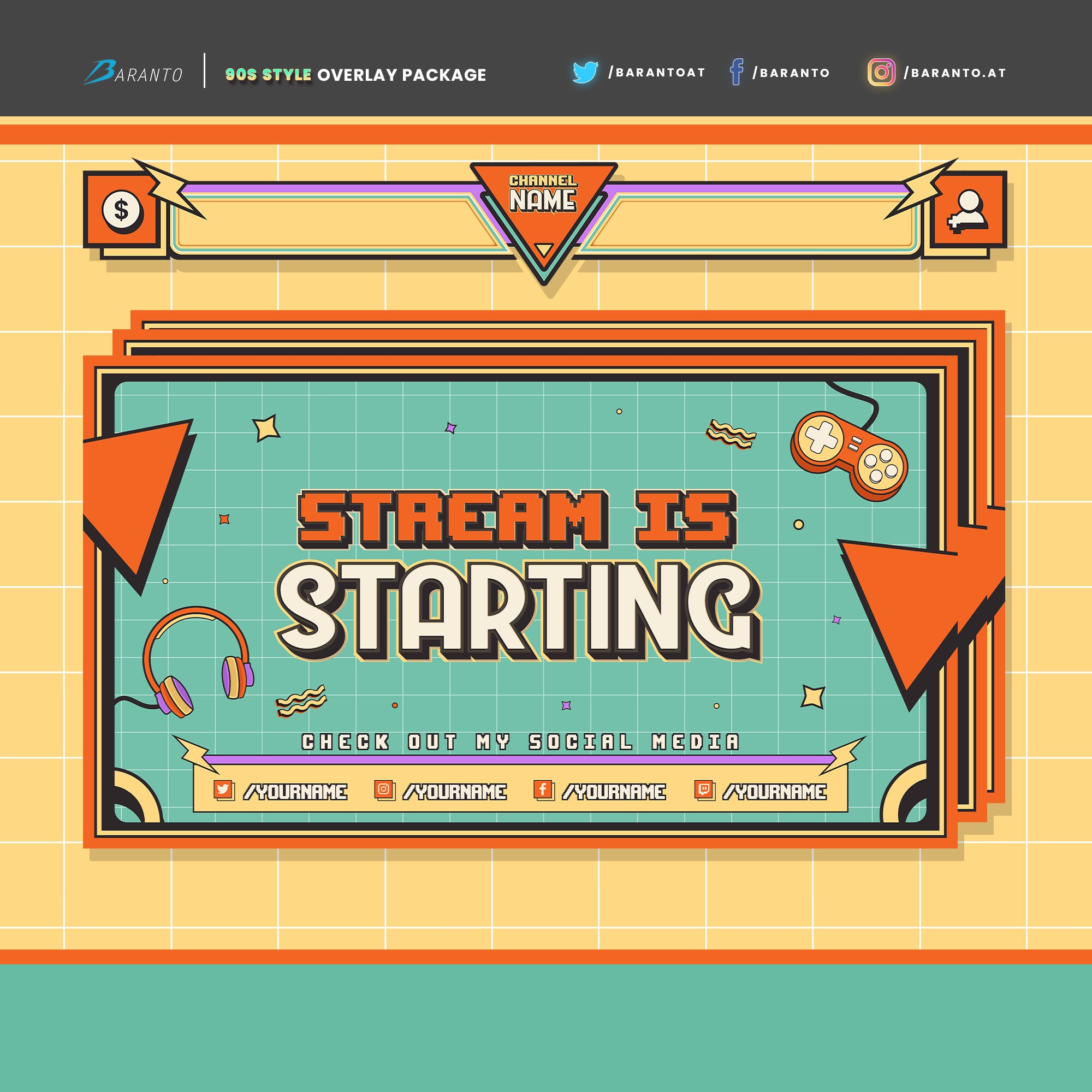 Animated 90s Retro Overlay Twitch Package Instant Download / Ready to ...