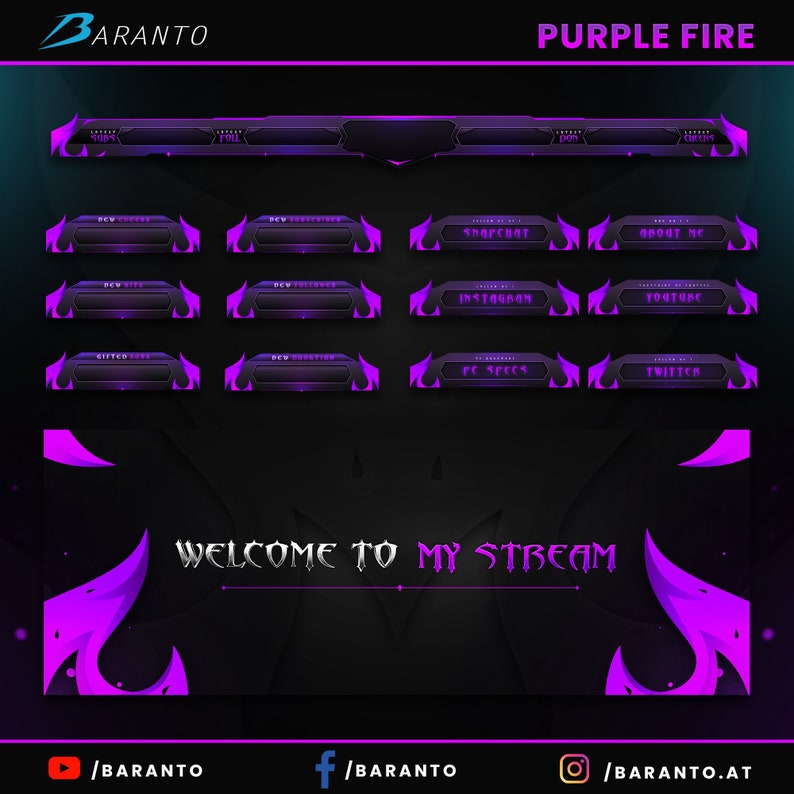 Animated Purple Fire Overlay Twitch Package | Instant Download / Ready ...