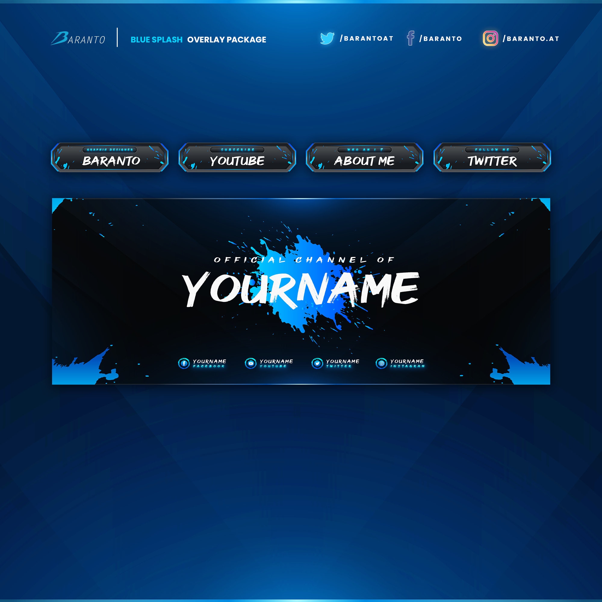 Animated Blue Splash Overlay Twitch Package Instant Download / Ready to ...