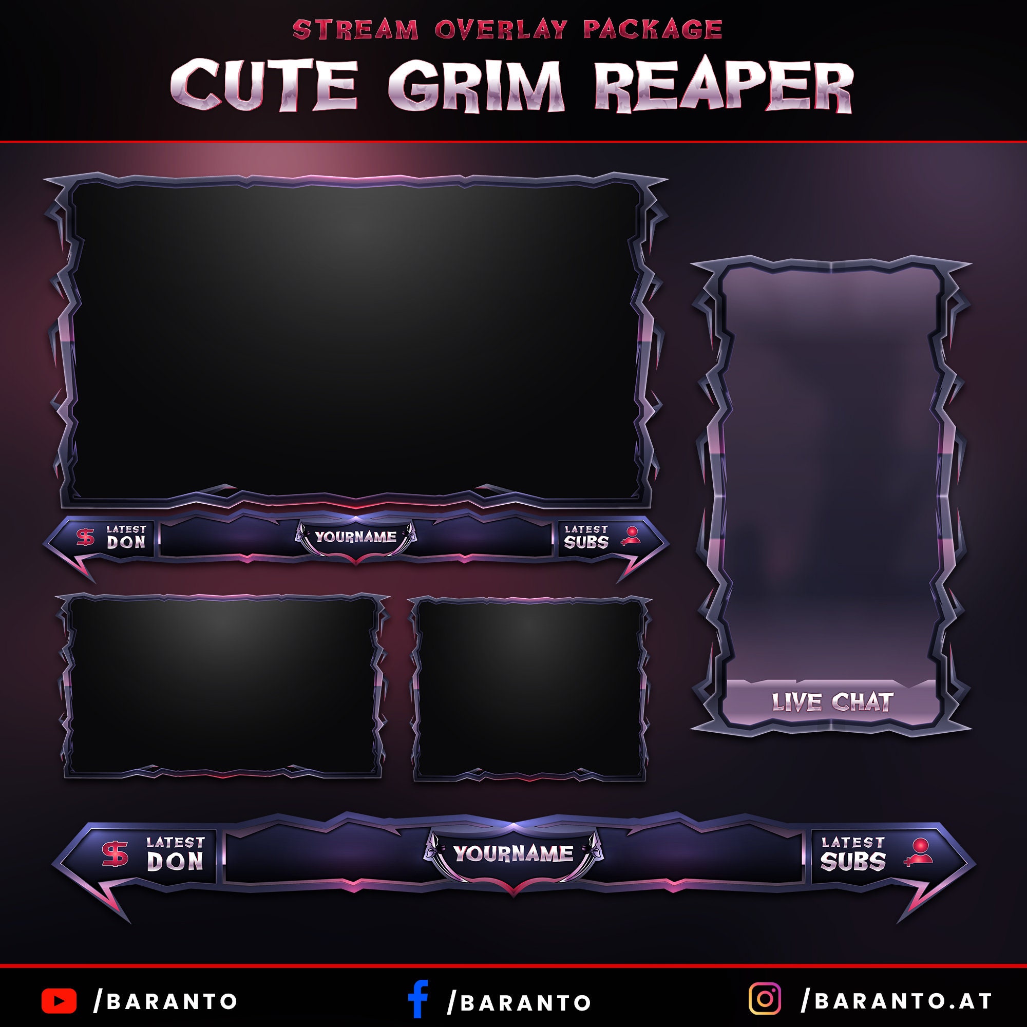 Animated Cute Grim Reaper Halloween Twitch Overlay Package Custom Names ...